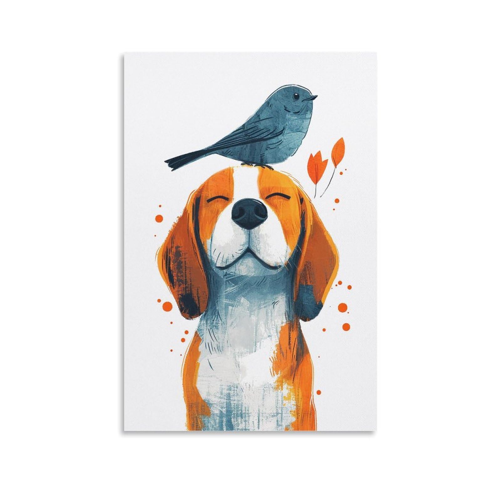 Amazon.com: Joyful Beagle Dog with A Bird on Its Head Canvas Painting ...