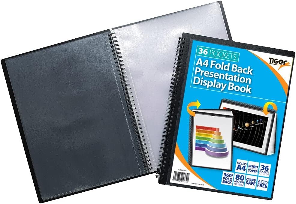 Tiger 36 A4 Pocket Fold Back Display Book - Black : Amazon.co.uk ...