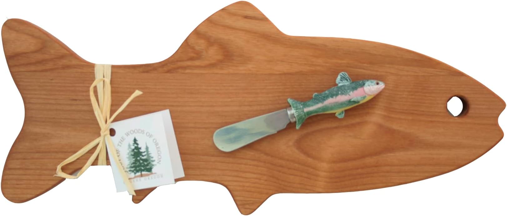 Amazon.com: Wood Fish Shaped Serving Board with Spreader Knife - Salmon ...