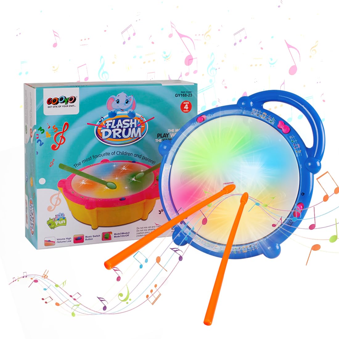 Buy Gooyo GY168-23 Battery Operated 3D Flash Drum Toy with Flash Light ...