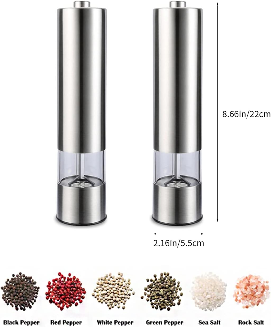 Juego de molinillo eléctrico de sal y pimienta con pilas, molinillos y ...