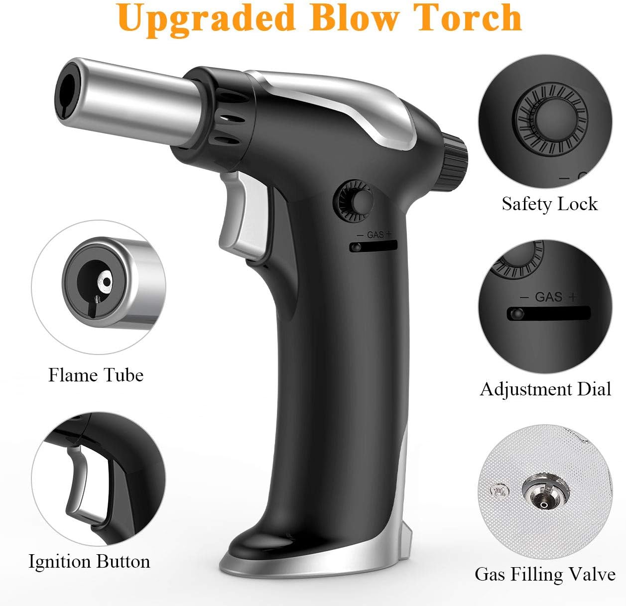 Blow Torch, Kitchen Torch Lighter with Safety Lock, Refillable Butane ...
