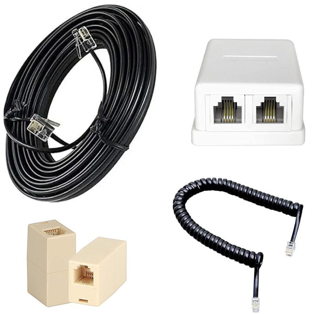 KEBILSHOP 10 Meter Telephone Line Cord 1 Cable + 1 Coil Cord/handset ...