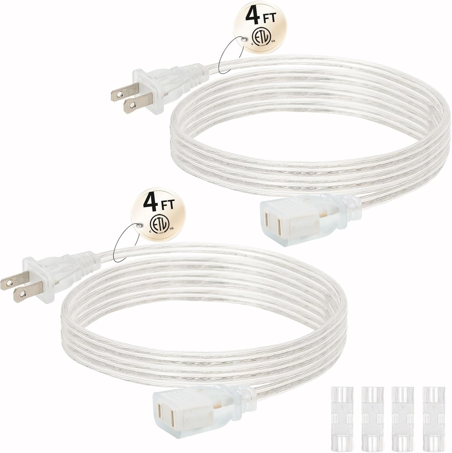 PEESIN 2 Pack Short Clear Extension Cord 4FT, UL-Certified Short ...