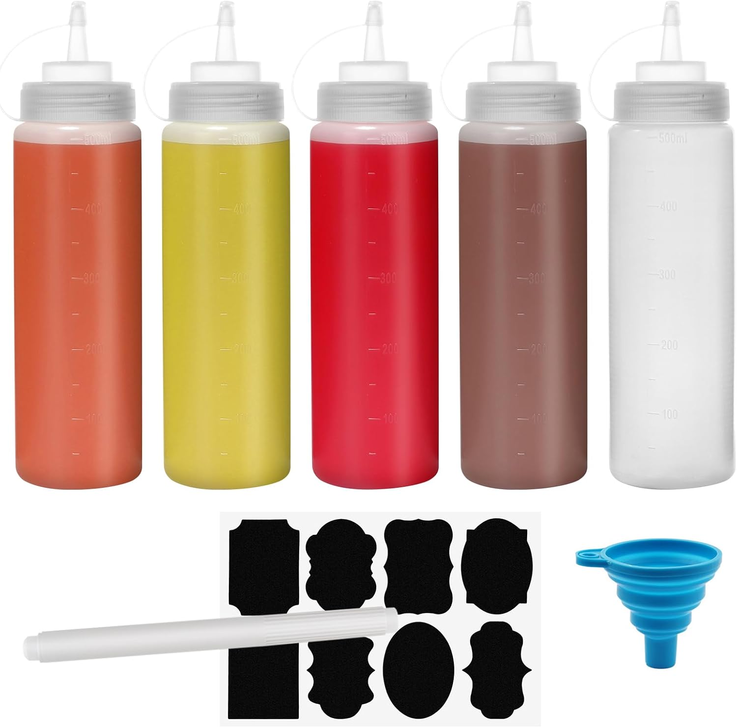 Chetexus 16oz Condiment Squeeze Bottle, 5 Pack 500ml Squeezy Sauce ...