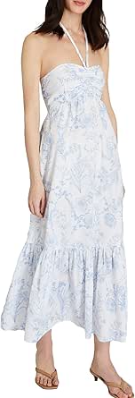 Amazon.com: CLUB MONACO Women's Toile Halter Maxi Dress, Blue Mix/Bleu ...