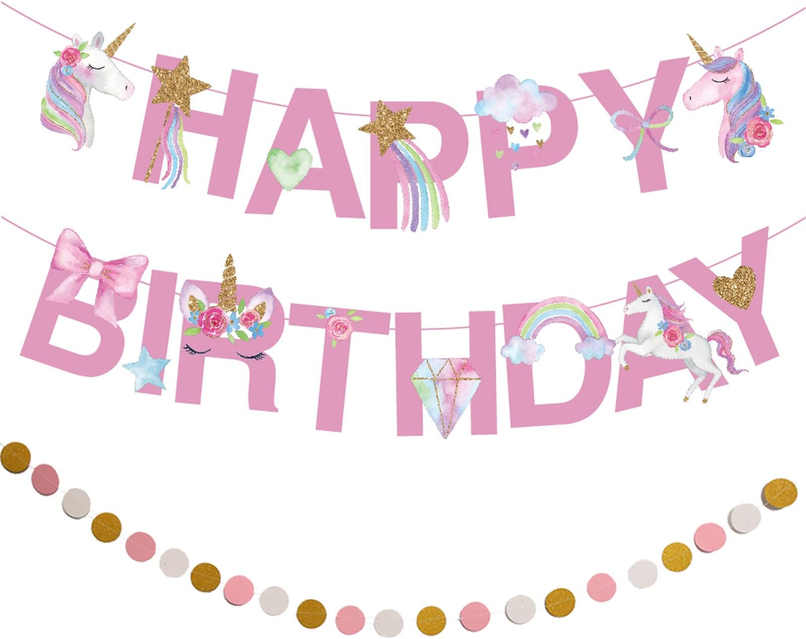 Amazon.com: Unicorn Happy Birthday Banner with Sparkle Gold Glitter for ...