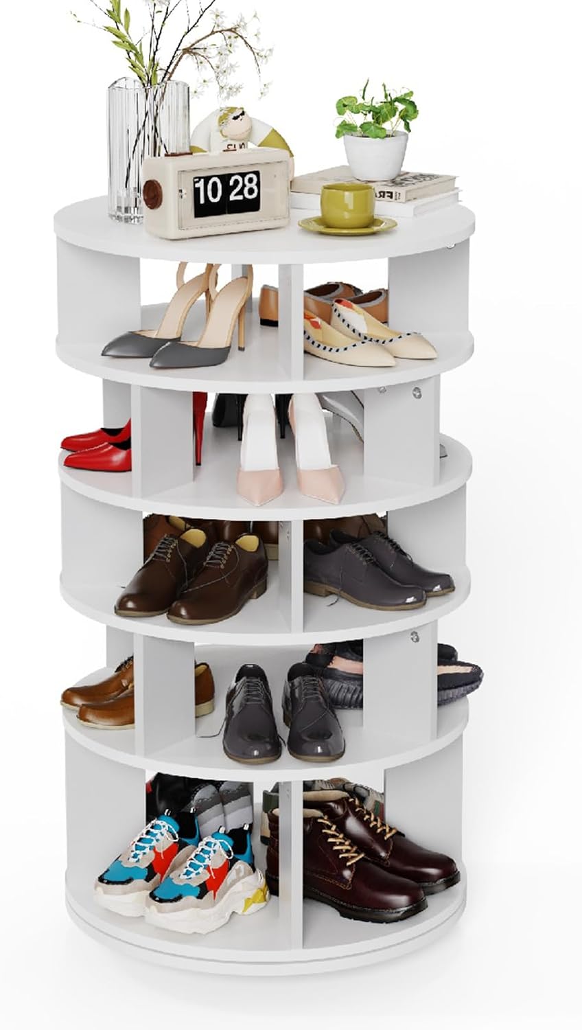 Amazon.com: Redlife Rotating Shoe Rack Tower, 5 Tier Wood Spinning Shoe ...