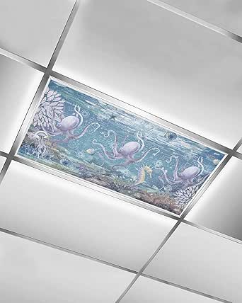 Vintage Coastal 4 Pcs Fluorescent Light Covers, Nautical Ocean Animal ...