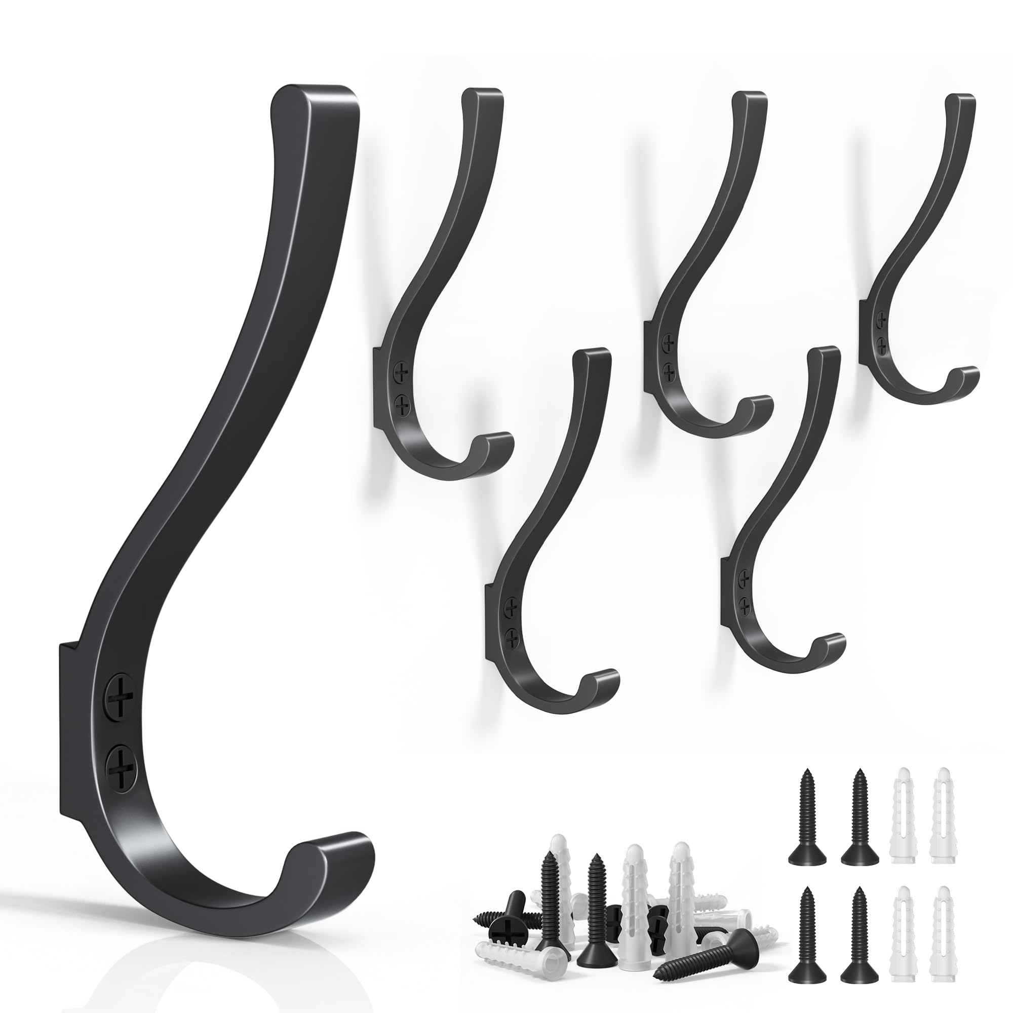 Amazon.com: KEESMAL 6PCS Large Black Coat Hooks Wall Mount Heavy Duty ...