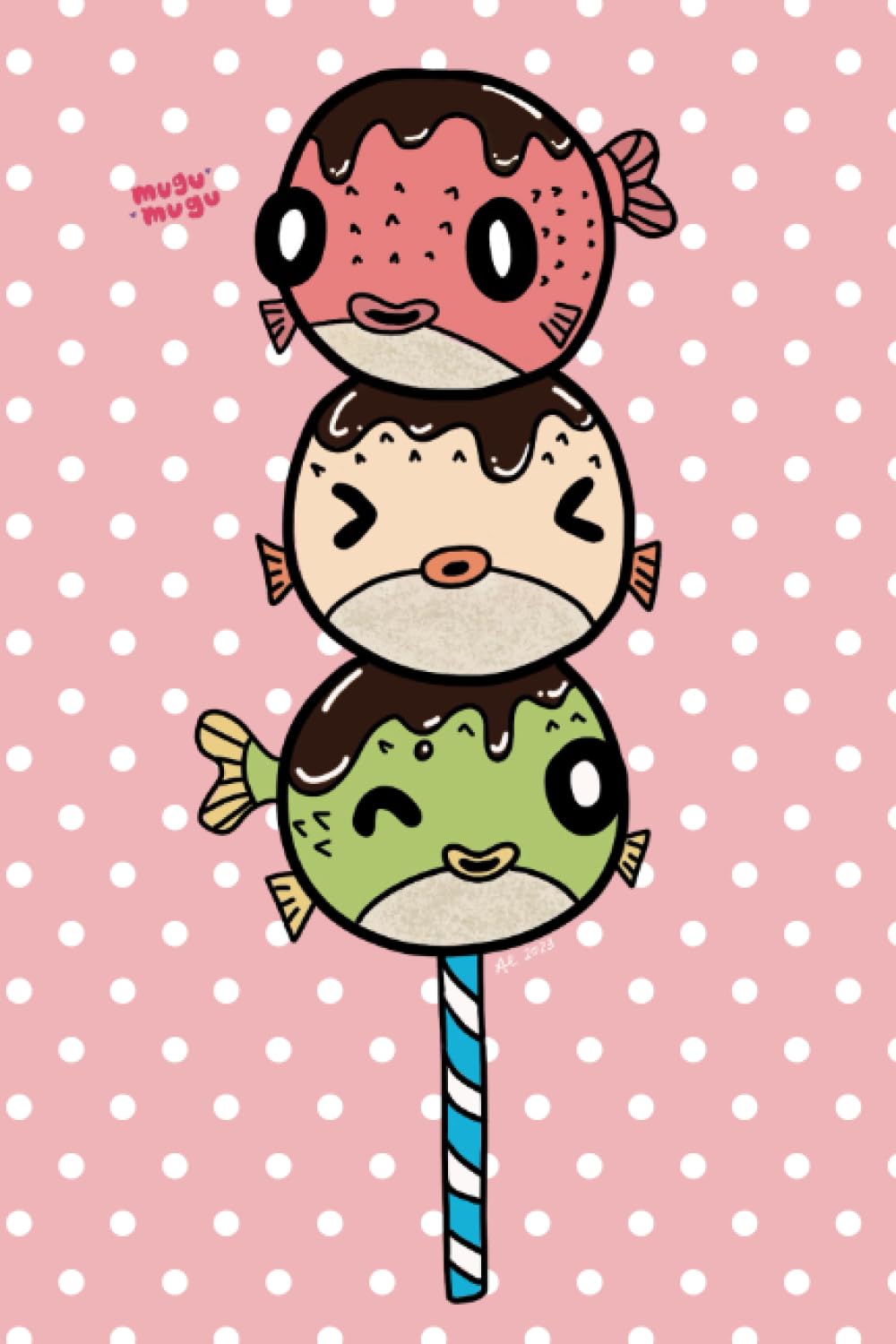 MUGU MUGU Kawaii, Adorable Pufferfish Mochi Notebook PINK POLKA DOTS ...