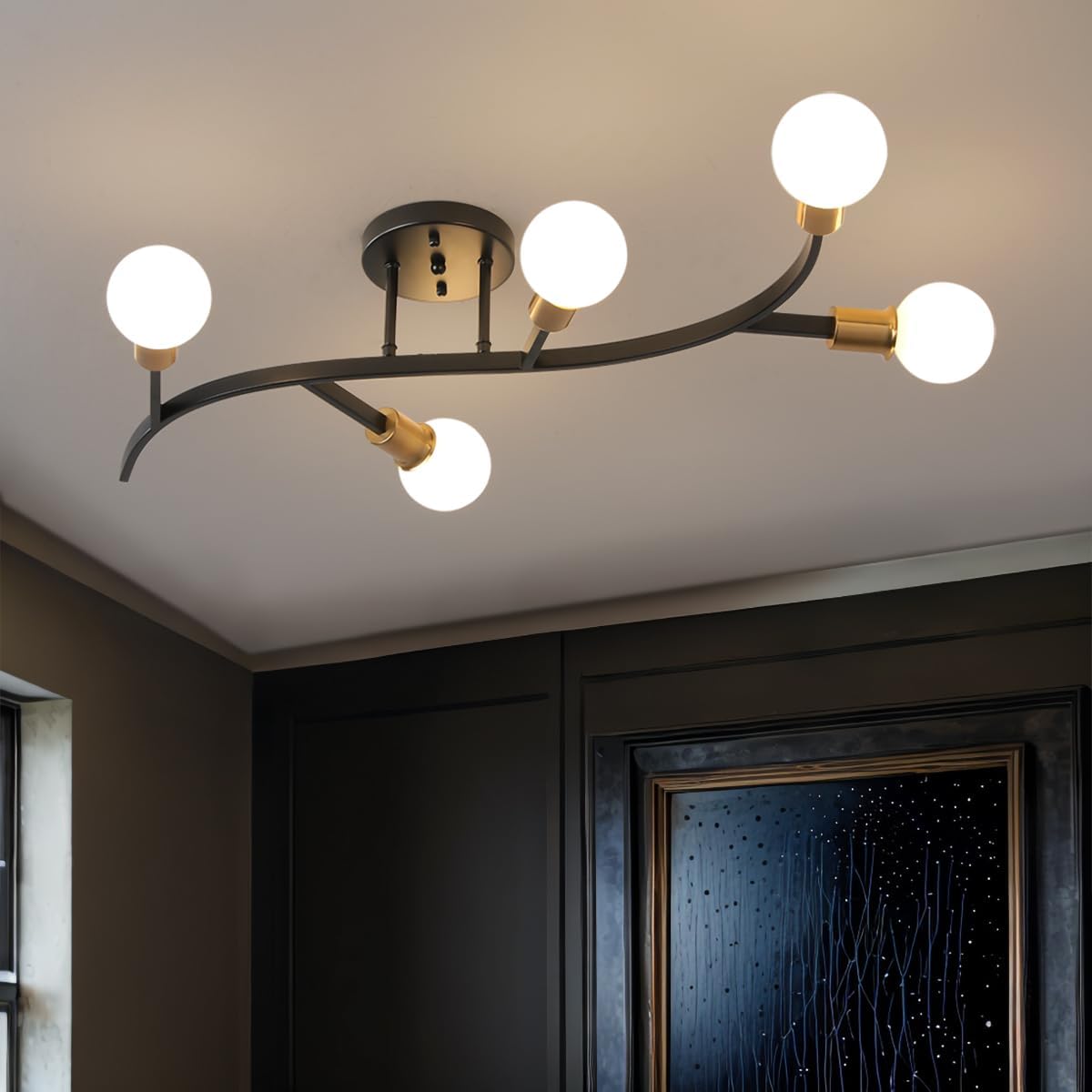 Sheadea Modern Sputnik Semi Flush Mount Ceiling Light Fixture Gold and ...