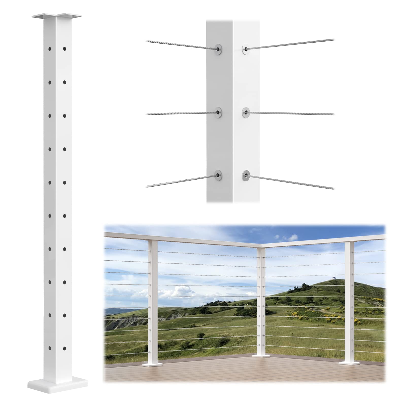 Muzata L-drilled Corner Post 36"x2"x2"(Post Body 35") Fixed Top Cable ...