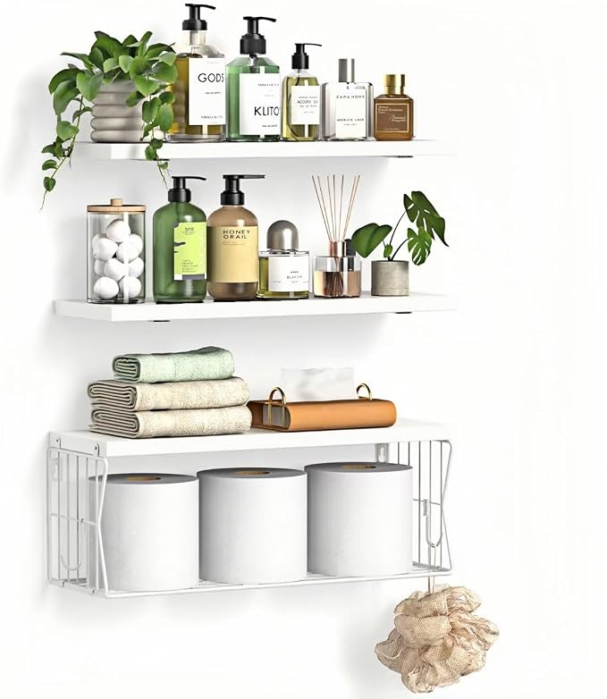 Amazon.com: Gailia Floating Bathroom Shelves Wall Mounted - Wooden ...
