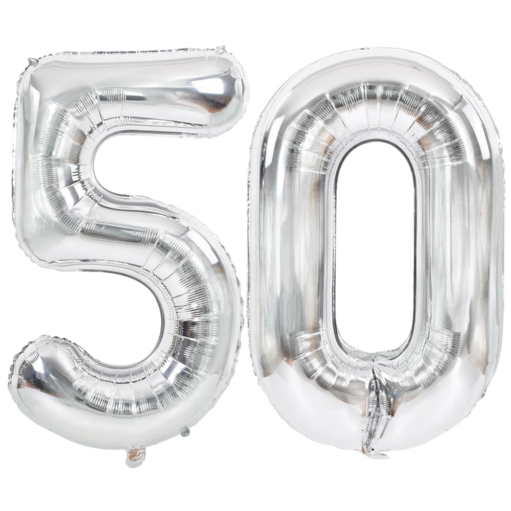 Snapklik.com : TONIFUL 40 Inch Silver Large Numbers Balloons Number 50 ...