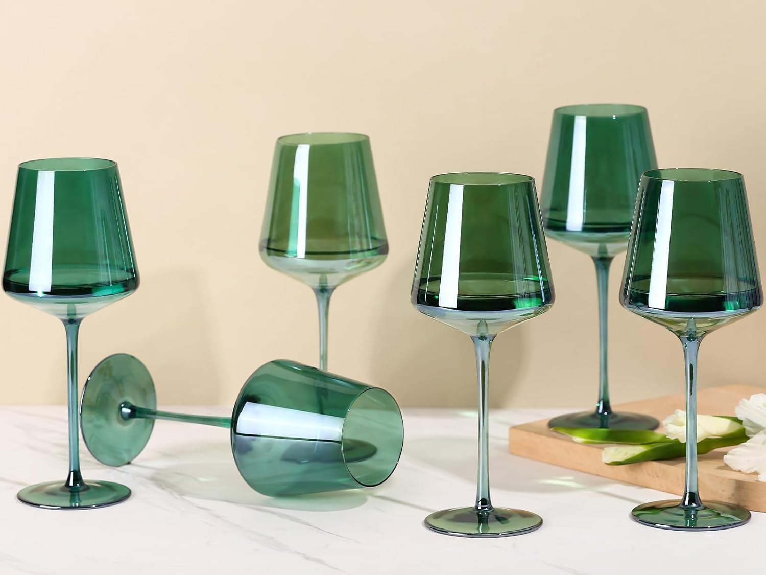 Amazon.com | comfit Green Wine Glasses Set of 6, Green Glassware, Green ...