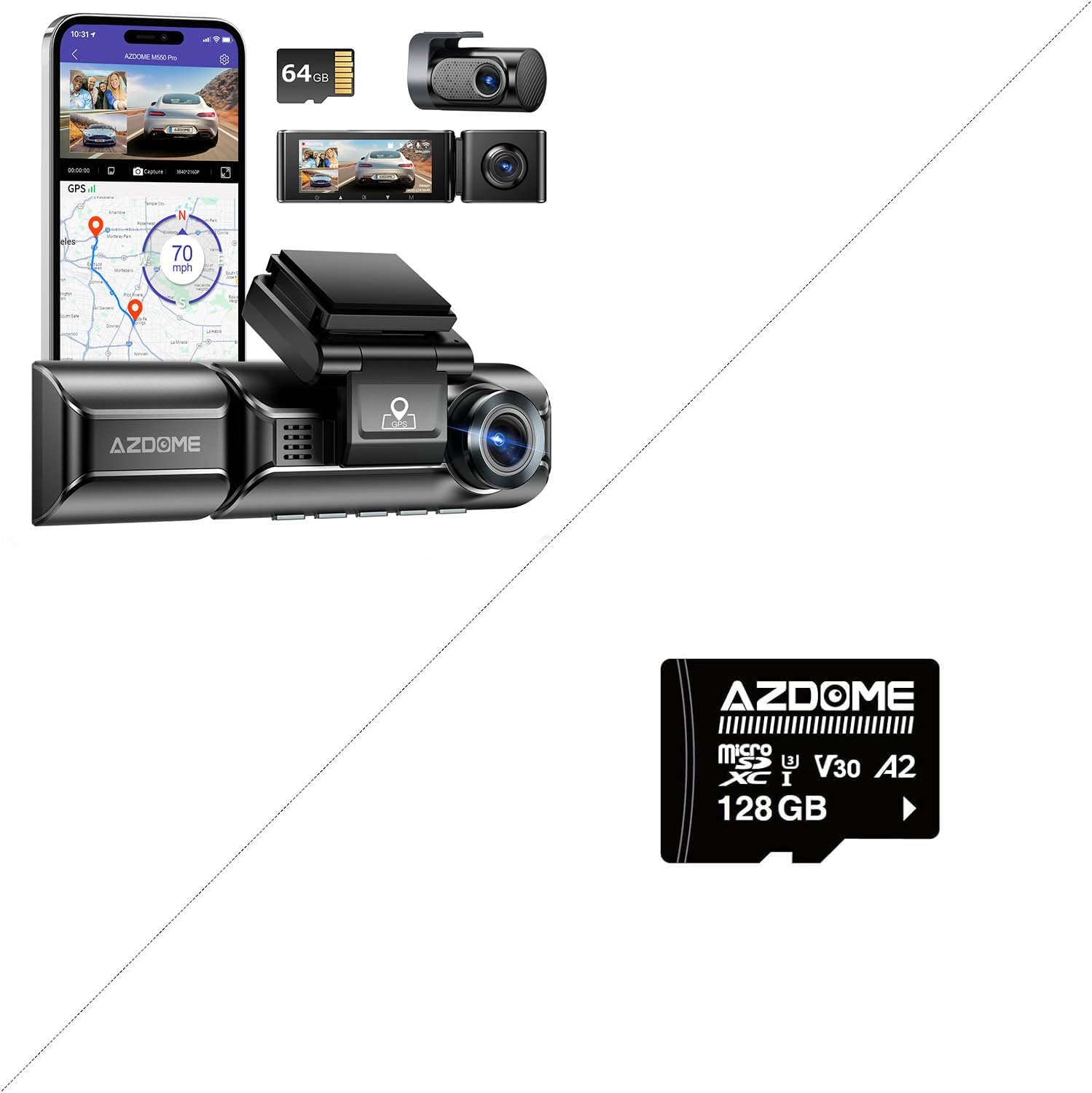 Amazon.com: AZDOME M550 Pro 3 Channel Dash Cam with AZDOME 128GB TF ...