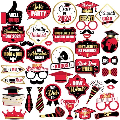 Amazon.com: KatchOn, Red Graduation Photo Booth Props 2024 - Pack of 23 ...