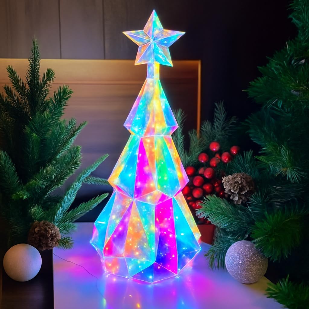 Amazon.com: Aladdinas LED 15” Light-Up Holographic Christmas Tree ...
