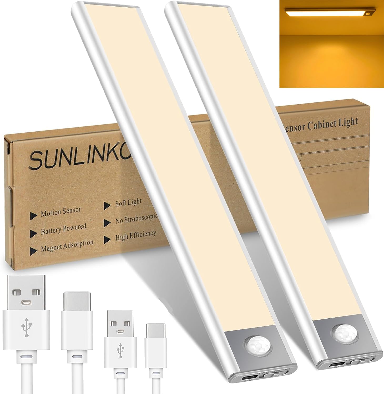 9in Motion Sensor Under Cabinet Lights Wireless, 1500mAh Battery ...