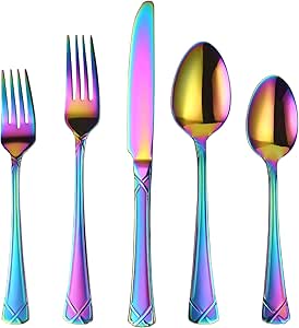 Amazon.com | X-Haoware 30-Piece Rainbow Silverware Set, Stainless Steel Flatware Set Cutlery Set ...