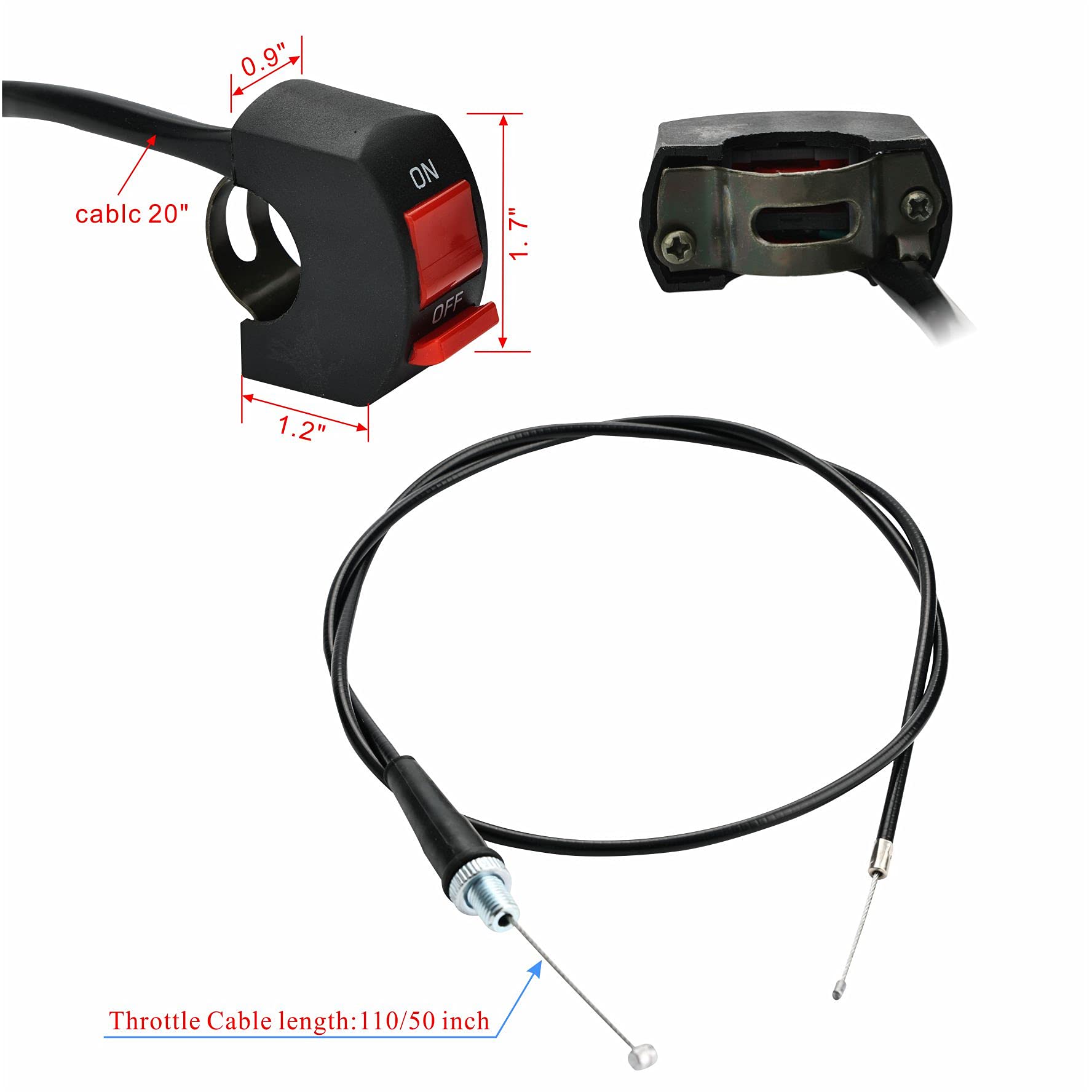 MaySpare 22mm Twist Throttle Accelerator Handle Grips and Cable 50" Set ...