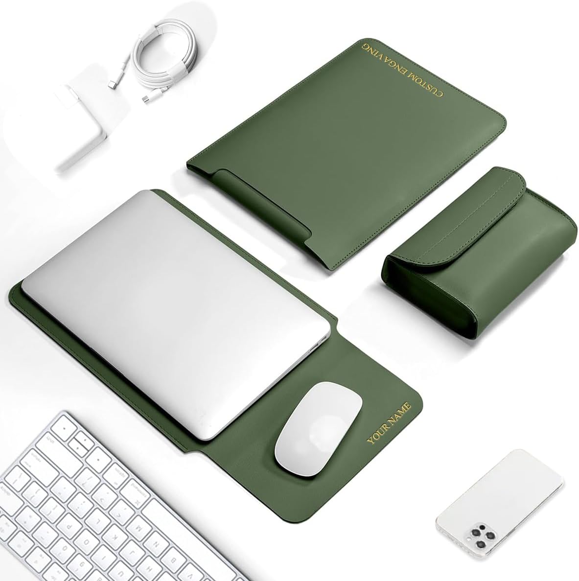 Amazon.com: Personalized Laptop Sleeve PU Leather,with Pouch Bag Mouse ...