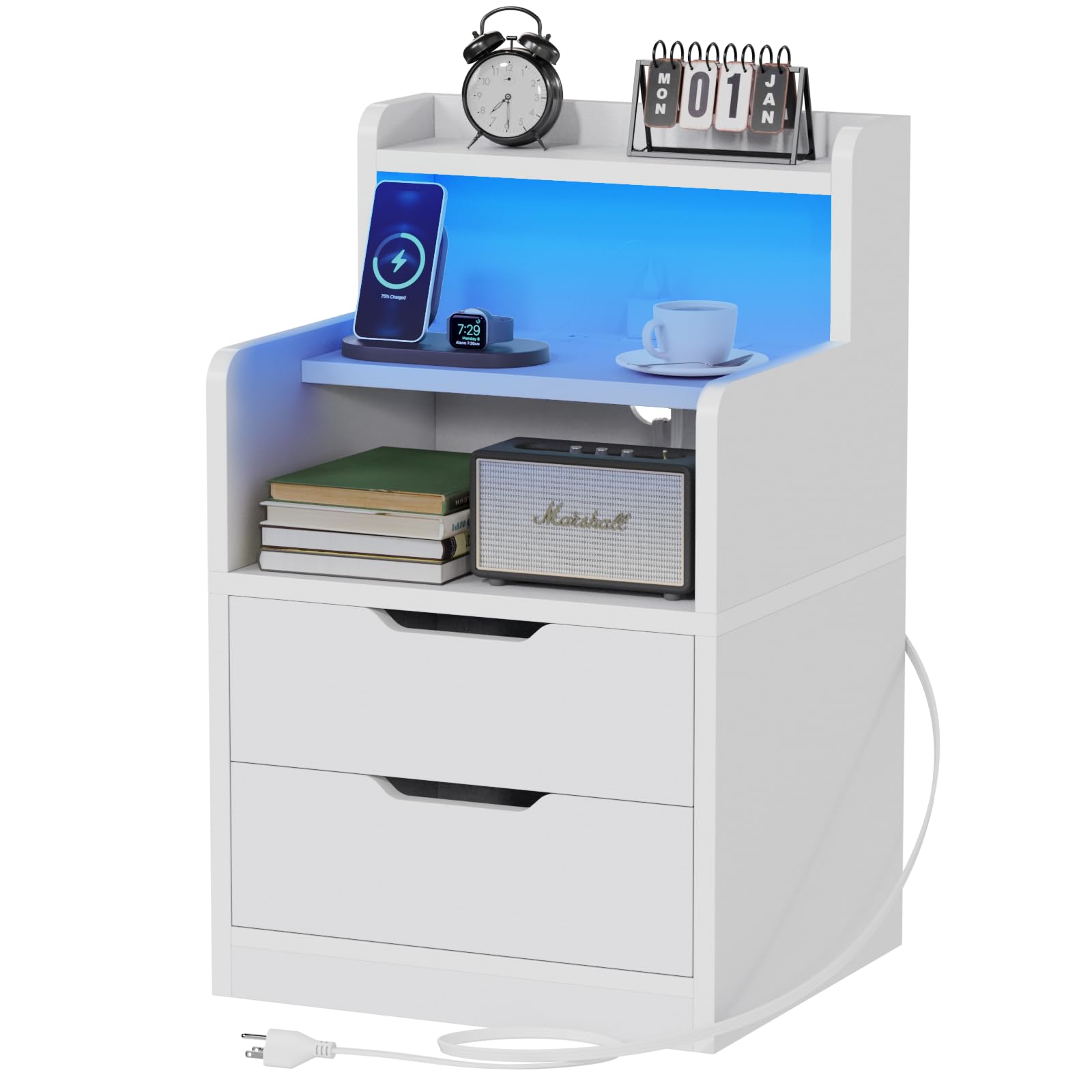 Amazon.com: Furnulem Nightstand with Charging Station,Tall Bedside ...