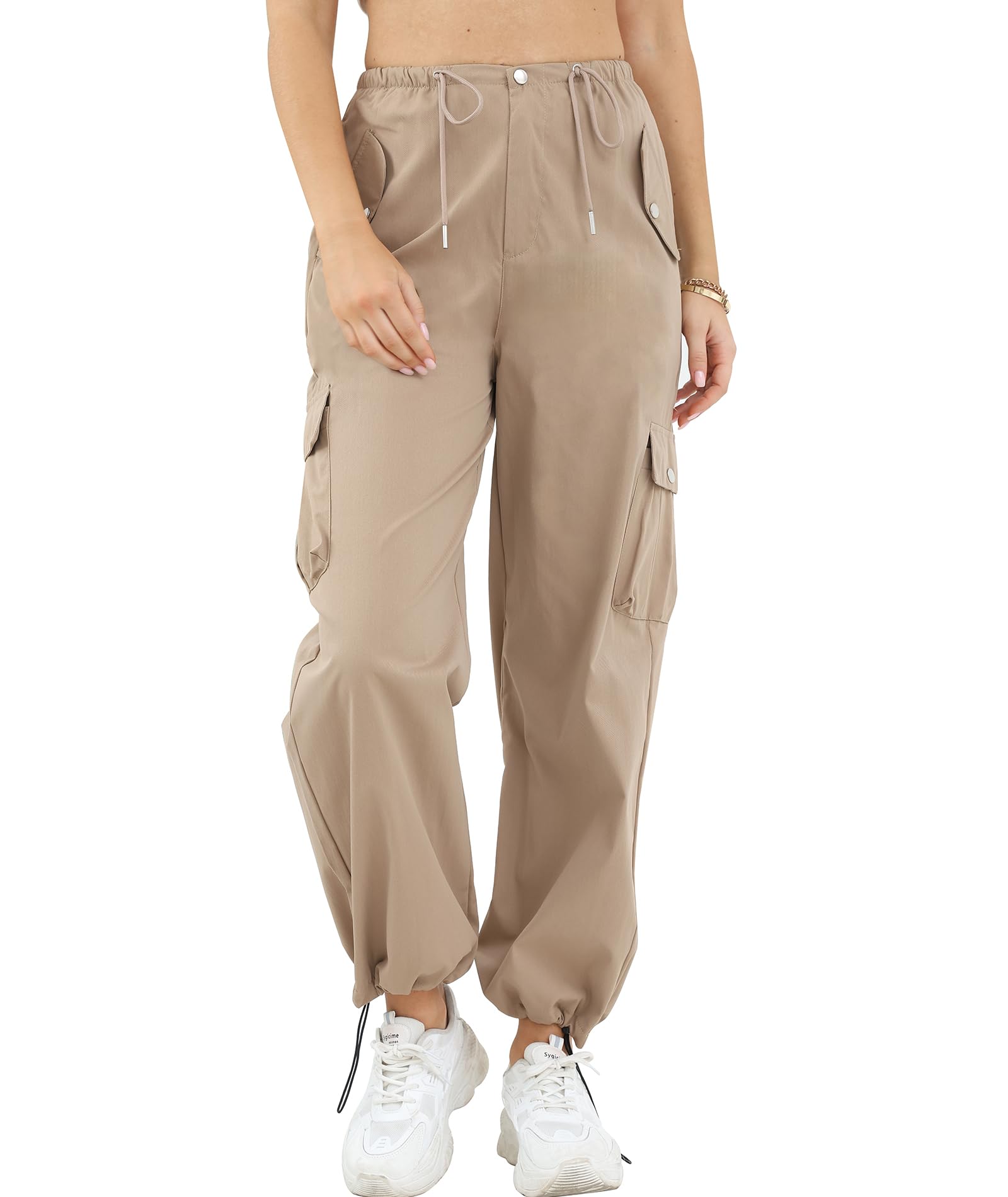 Cargo Pants Women Lightweight Casual Khaki Drawstring Baggy Cargo Jogger Pants for Women with ...