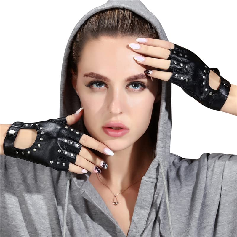 Snapklik.com : Black Fingerless Gloves PU Faux Leather Goth Cosplay ...