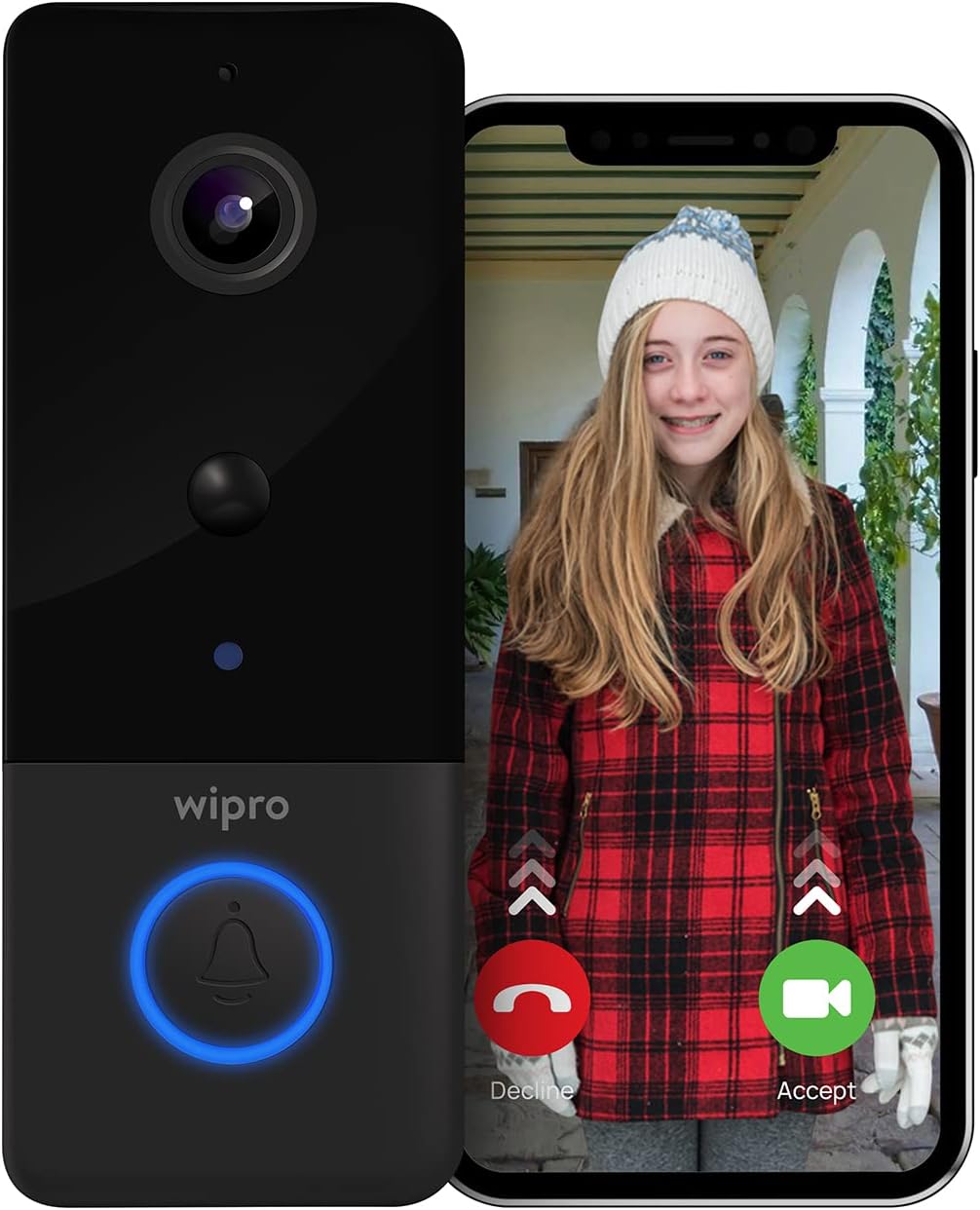 wipro Smart Wireless Doorbell | 2 MP 1080p Full HD Camera with Night ...