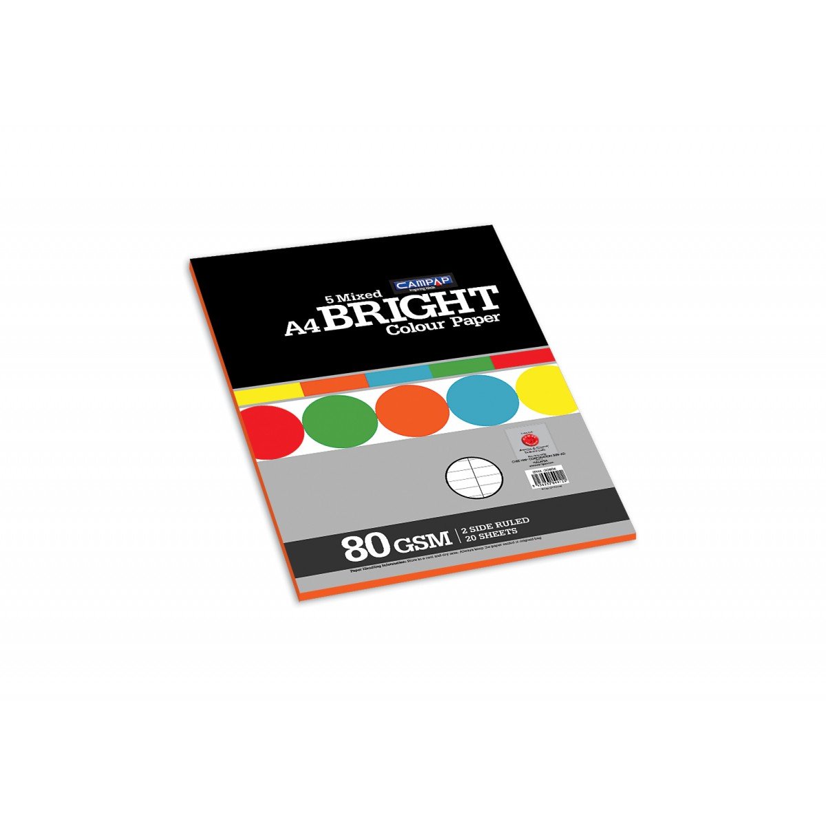 Campap Bright Colour Paper (80 gsm, 5 mixed colours, Two side ruled, A4 ...