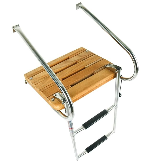 Buy YaeMarine Teak Swim Platform 2 Steps Boat in-Board Folding Ladders ...