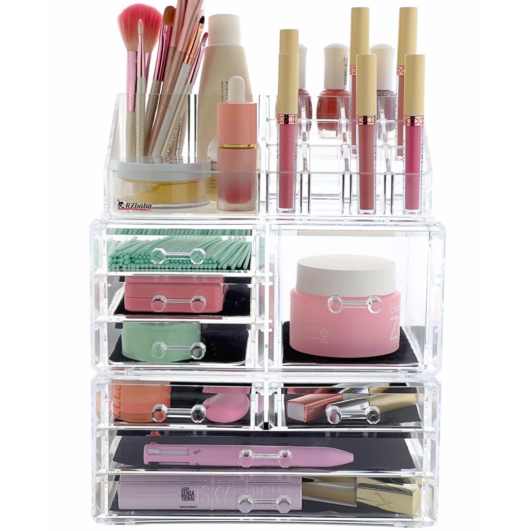 Amazon.com: 3 Pack Clear Stackable Makeup Organizer with 8 Drawers ...