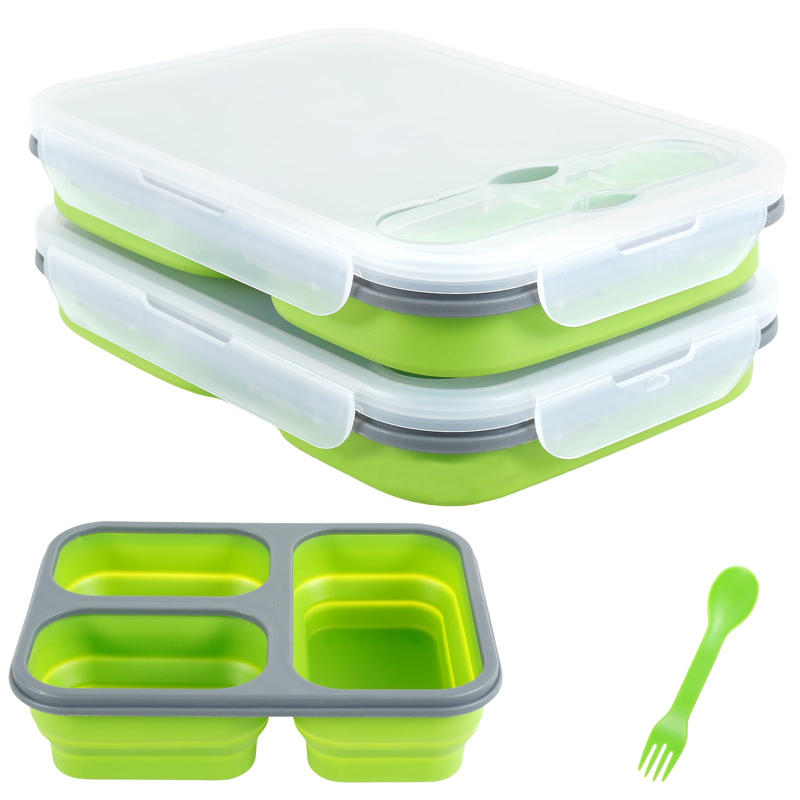 Amazon.com: 2Pcs Collapsible Food Containers with Lids 3 Compartments ...