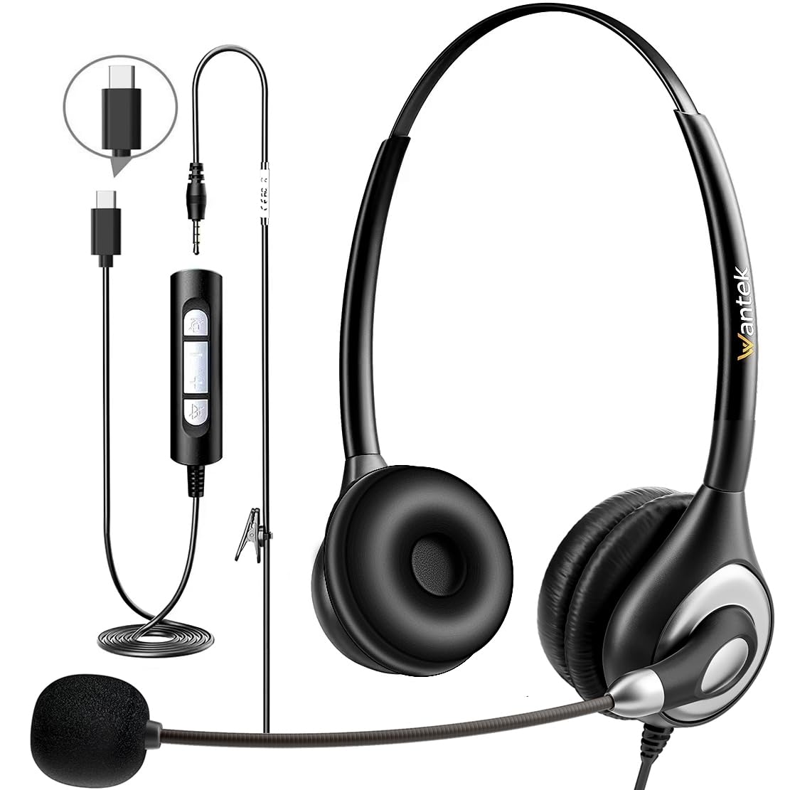 Amazon.com: Wantek Headset with Microphone for PC Wired Headphones ...