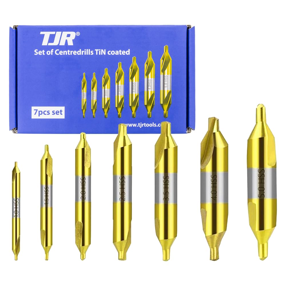 TJR© Set of 7pcs TiN Coated Center Drills - 1mm, 1.5mm, 2mm, 2.5mm, 3mm ...