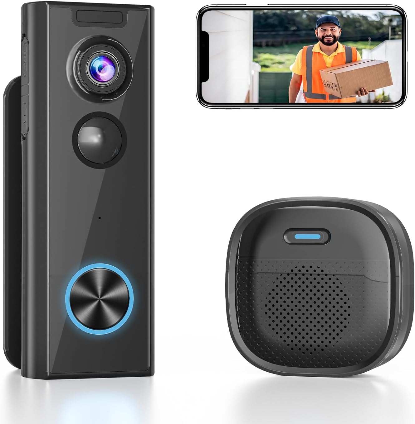 Wireless Video Doorbell Camera with Chime 2k HD Smart Door Bell Camera ...