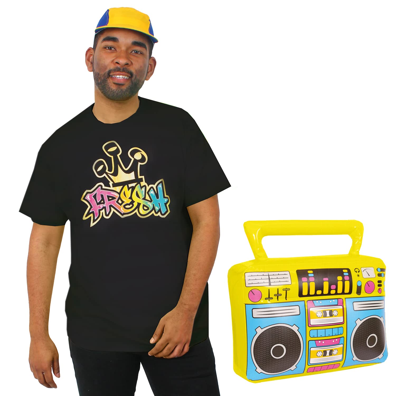 Buy BEL-AIR PRINCE FANCY DRESS COSTUME - BLACK T-SHIRT WITH FRESH PRINT ...