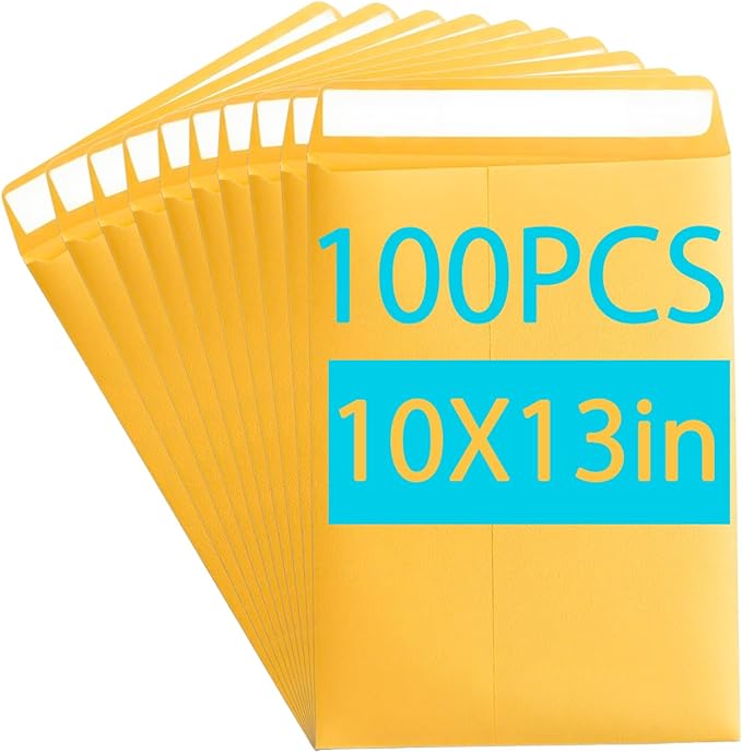 Amazon.com : Gummed Mailing Envelopes 10x13 Inch, 100 Pack Brown Kraft ...