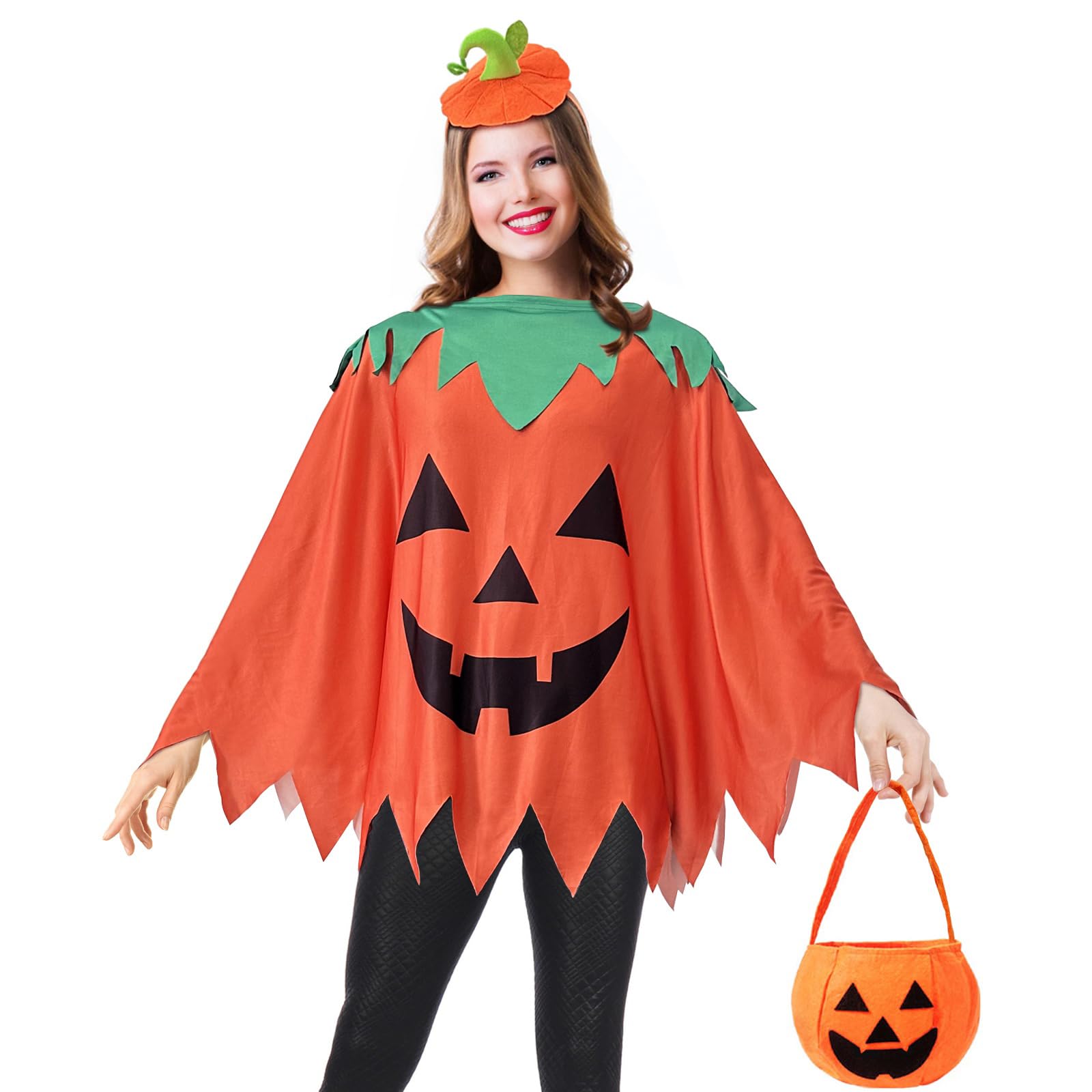 Amazon.com: Apragaz 3 Pcs Pumpkin Costume Woman, Adult Pumpkin Poncho ...