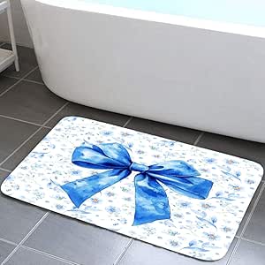 Amazon.com: MDUKOIN Blue Bow Bathroom Rugs, Cute Watercolor Floral Bow ...
