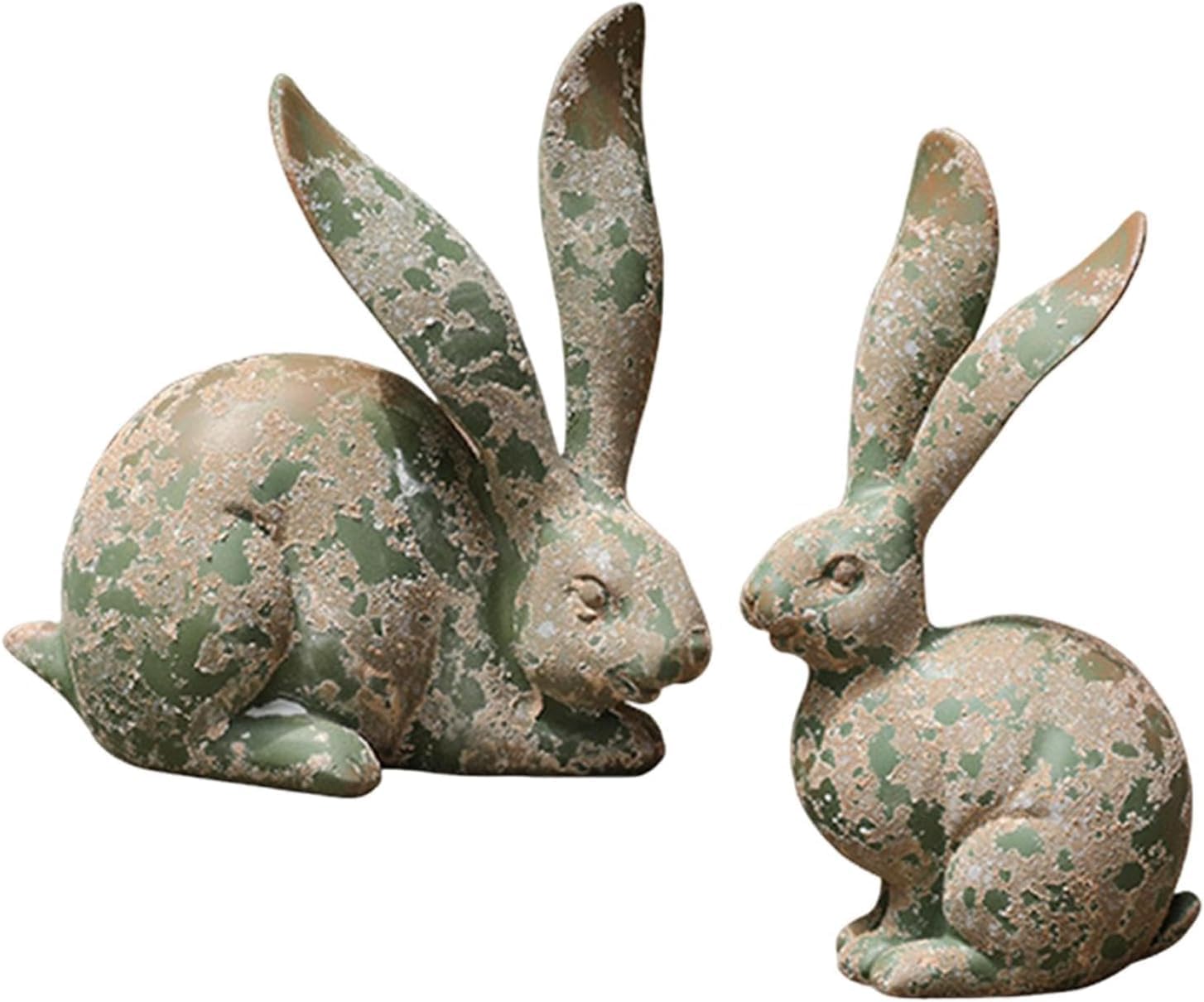 Amazon.com: 1 Pair Bunny Statues Resin Animal Figurines Easter Rabbit ...