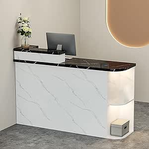 Amazon.com: Cashier Desk Oval Desktop with Lights Front Desk Reception ...