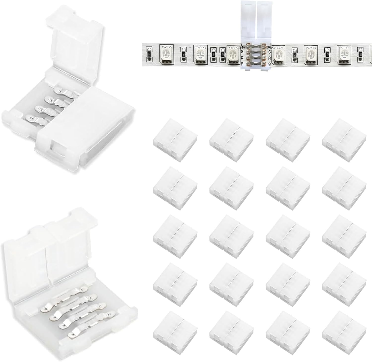 Oreutkd 20Pcs 4-Pin RGB LED Light Strip Connectors, White Plastic 10mm ...