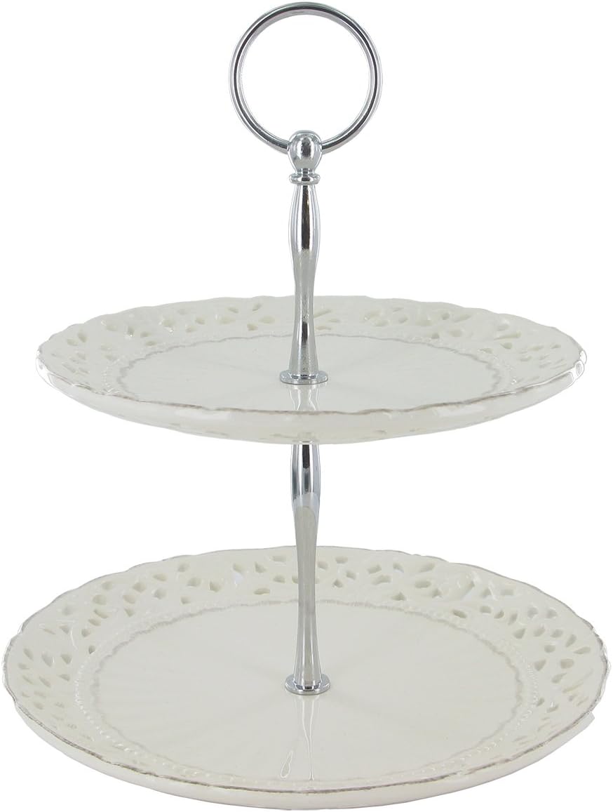 Amazon.com | Creamware Vintage Style Cream Colour 2 Tier Cake Stand ...