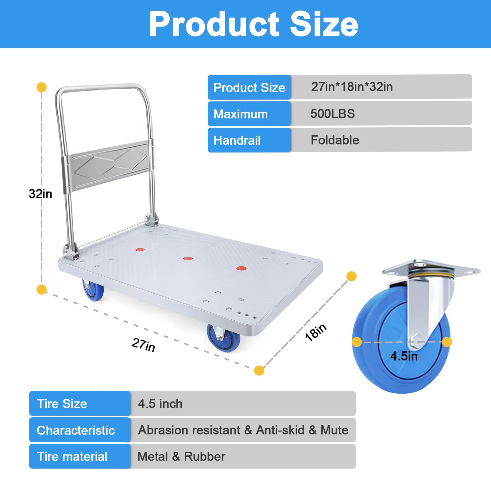Snapklik.com : Terkoos Foldable Push Hand Cart, 500lb Weight Capacity ...