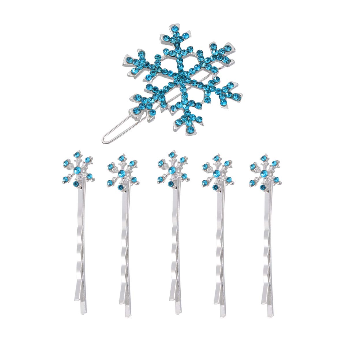 Amazon.com: Lurrose 6pcs Snowflake Hair Clip Blue Rhinestone Decorative ...