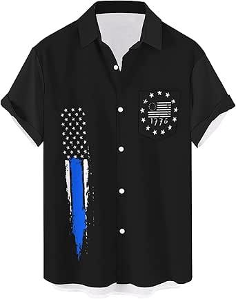 QIVICIMA Mens American Flag Button Down Shirts US Flag Short Sleeve ...