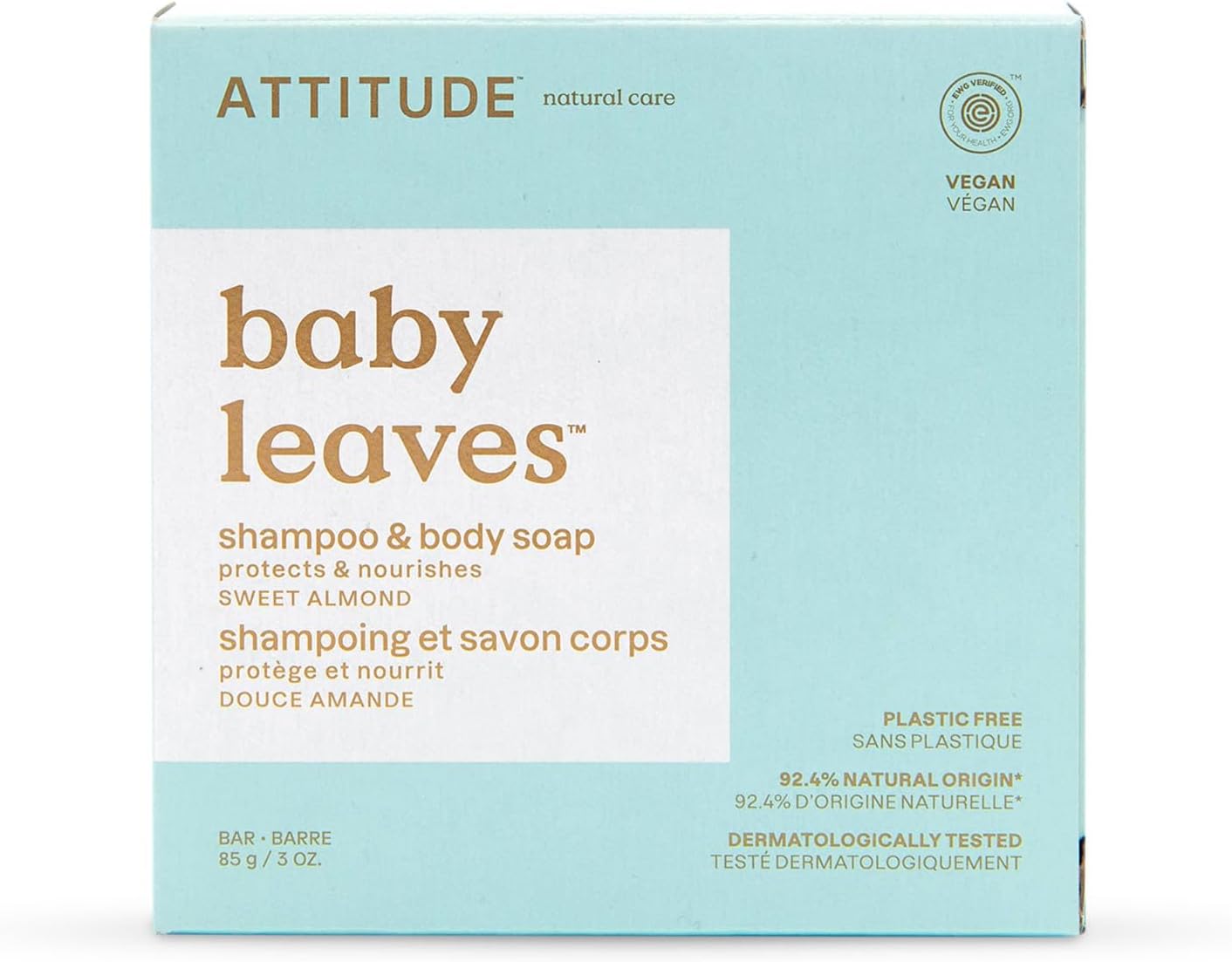 Amazon.com: ATTITUDE Baby Plastic-Free Shampoo and Body Soap Bar, EWG ...